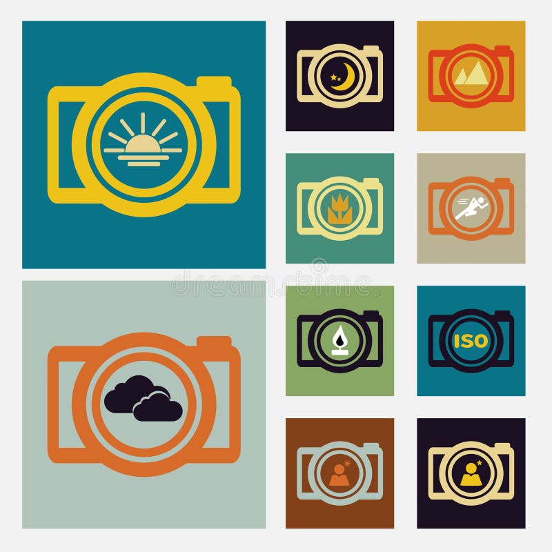 Camera Scene Icons Set Black and White Color Stock Vector ...