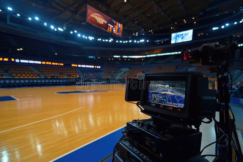 Camera on Set Capturing a Basketball Game at an Empty Arena during ...