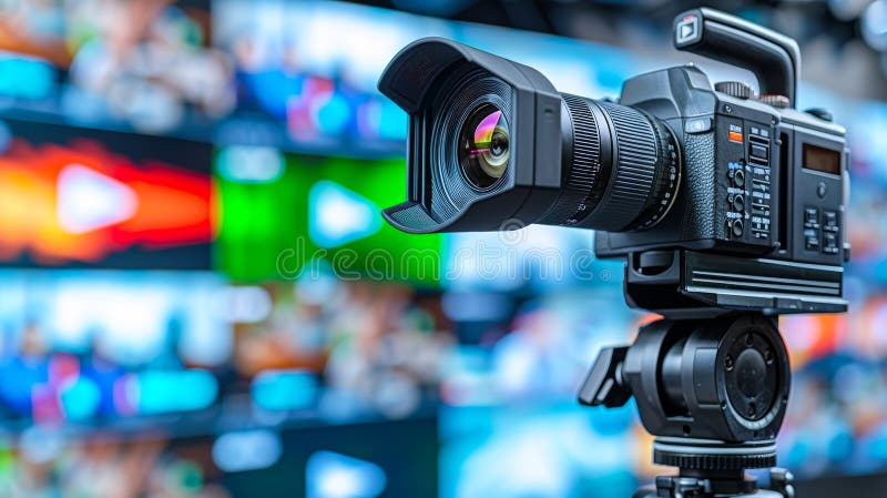 A Camera is Set Up in Front of a Television Screen with Multiple Images ...