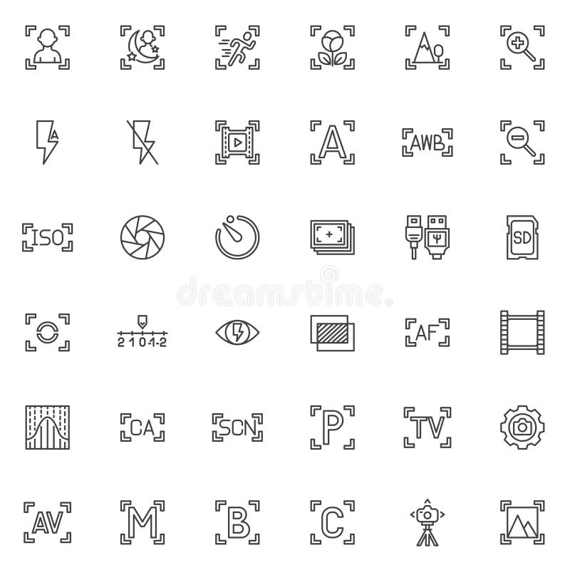 Camera Settings Line Icons Set Stock Illustration - Illustration of ...