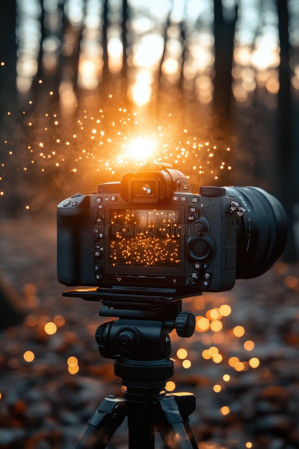A Camera Setup on a Tripod at Sunset, Great for Photography and ...
