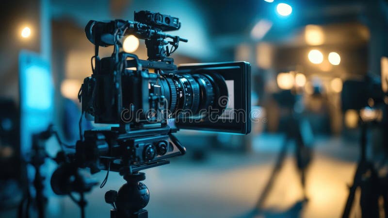 Camera Shoots a Project with Professional Equipment and Blurred Studio ...