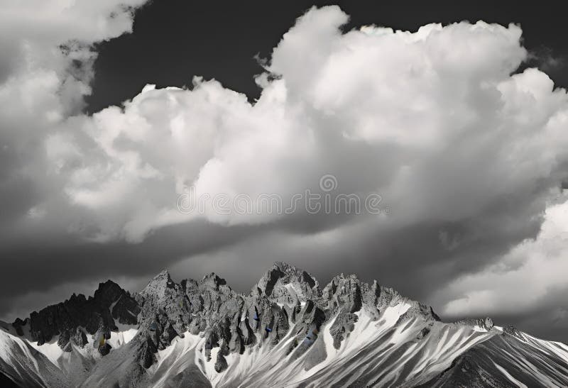 Camera Shot from Below the Sawtooth Mountains with Large Billowy Clouds ...
