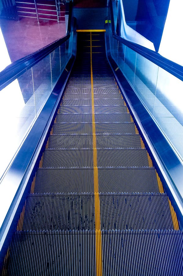 Camera Lay On Escalator View In Violet Corridor Stock Image - Image of ...