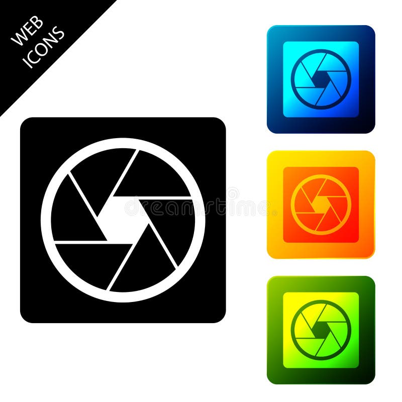 Camera Shutter Icon Isolated. Set Icons Colorful Square Buttons Stock ...