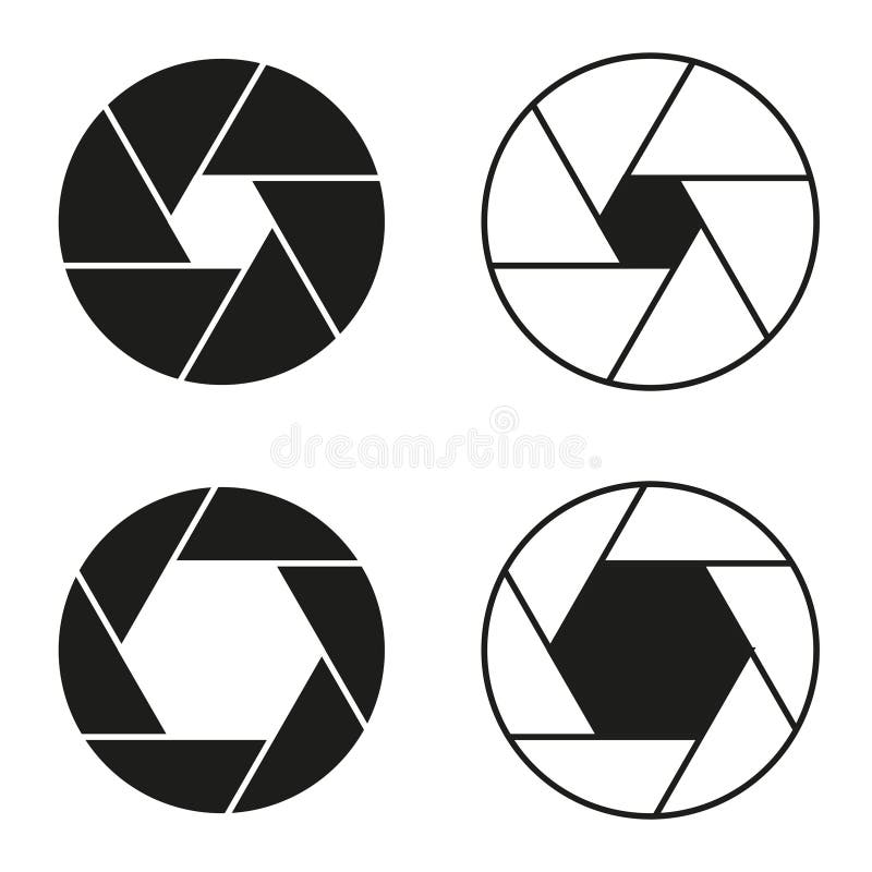 Camera Shutter Icon Set. Aperture Symbol Designs. Black and White ...