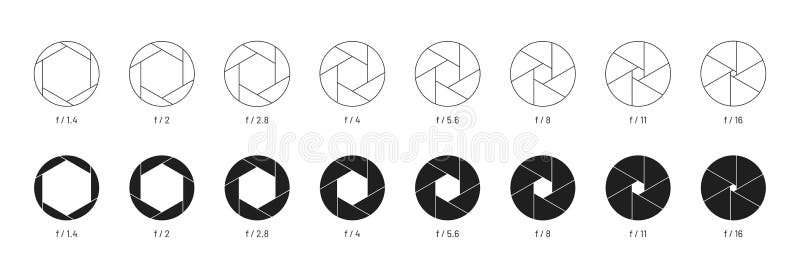 Camera Shutter Icons Collection. Set of Camera Lens Aperture Pictograms ...
