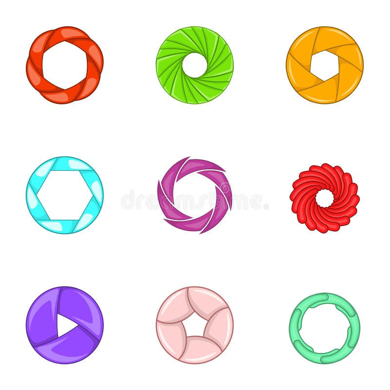 Camera Shutter Icons Set, Cartoon Style Stock Vector - Illustration of ...