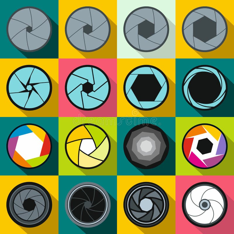 Camera Shutter Icons Set, Flat Style Stock Vector - Illustration of ...
