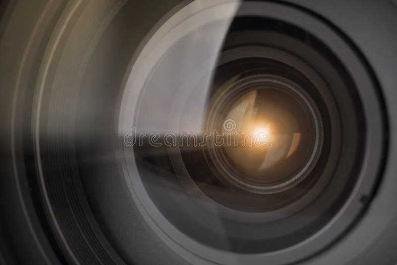 Camera Shutter Lens with Flare Light on Optic. Stock Photo - Image of ...
