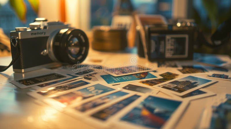 A Camera Sits on a Table with a Pile of Postcards, the Best Photography ...