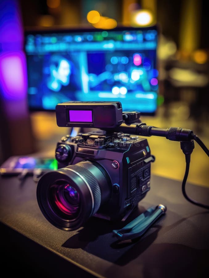 Camera is Sitting on Table with Monitor Stock Illustration ...