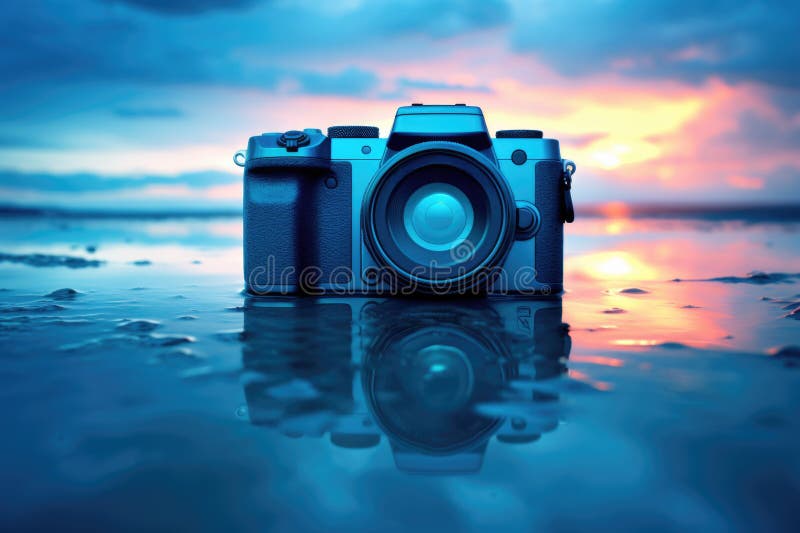 A Camera Sitting on Top of a Wet Beach. Perfect for Capturing Beach ...