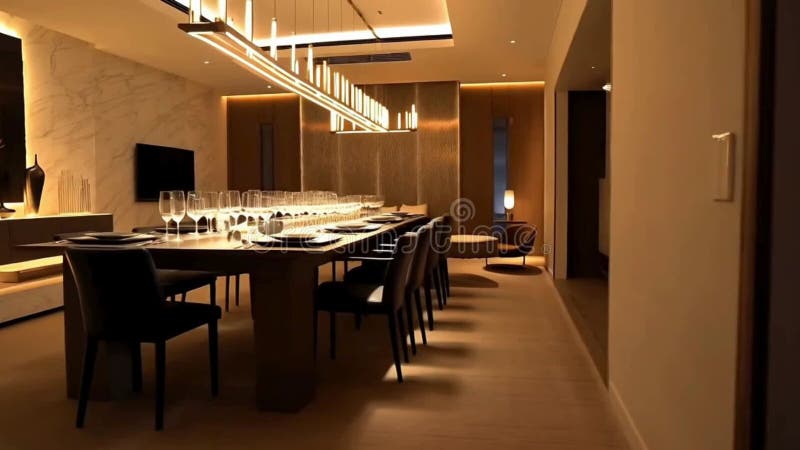 Camera Sliding from Hallway into Elegant Dining Area with Modern Table ...