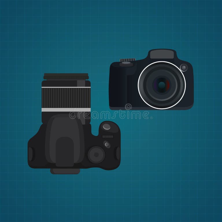 Camera Slr Dslr Vector Illustration from Front and Top View Stock ...