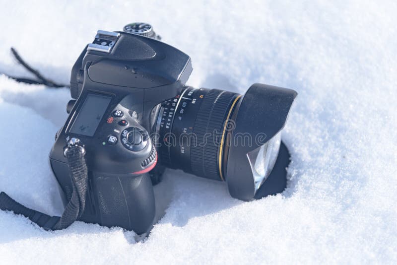 Camera in the Snow, Winter Photo Session 2019 Stock Image - Image of ...