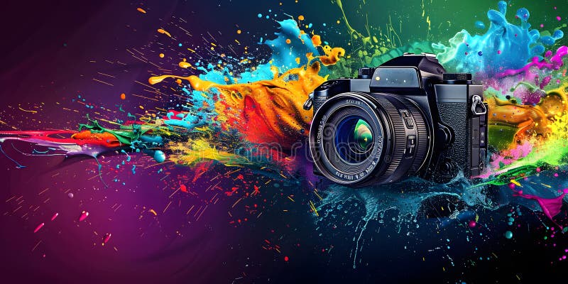 A Camera with a Splash of Different Colors Stock Image - Image of green ...