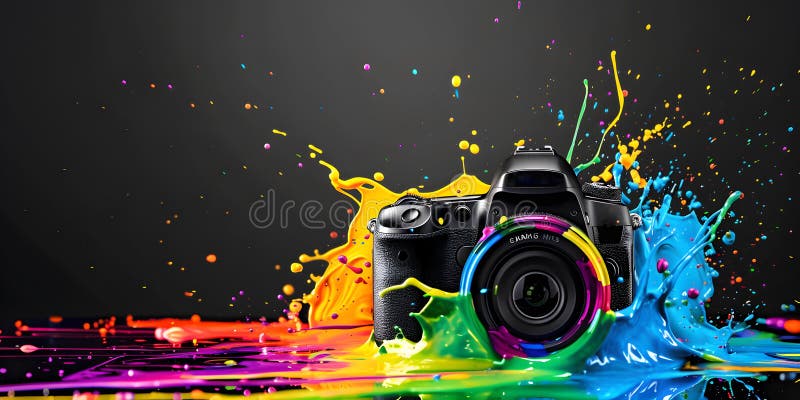 A Camera with a Splash of Different Colors Stock Photo - Image of ...