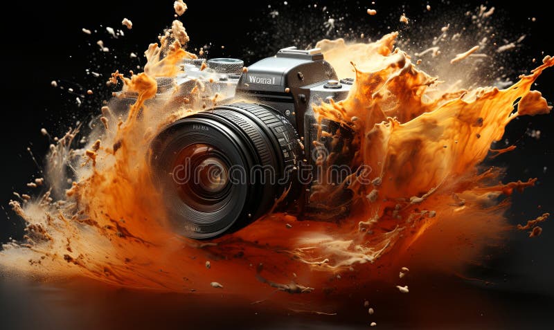 Camera with a Splash of Orange Stock Photo - Image of colorful ...