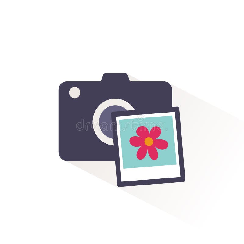 Camera with Spring Flower Photo. Color Icon with Shadow. Vector ...