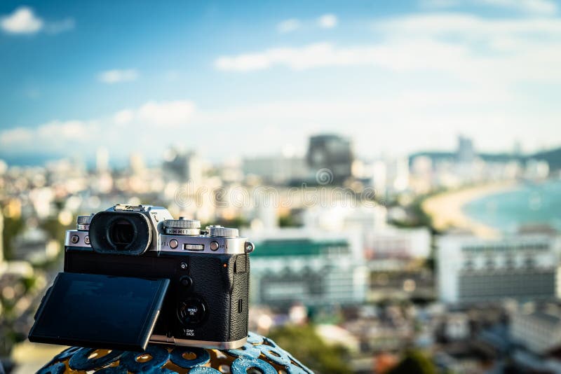 The Camera Stands Near the Panoramic Window with a Beautiful Panoramic ...