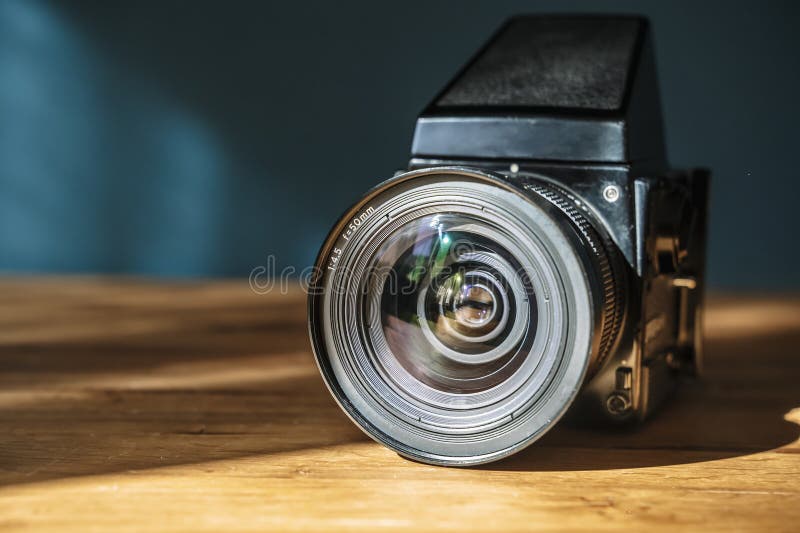 Camera is on the Table. Medium Format Analog Film Camera on a Blank ...