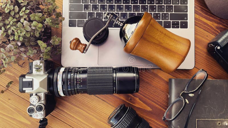 Camera on Table, Retro Camera, Working Table... Stock Image - Image of ...