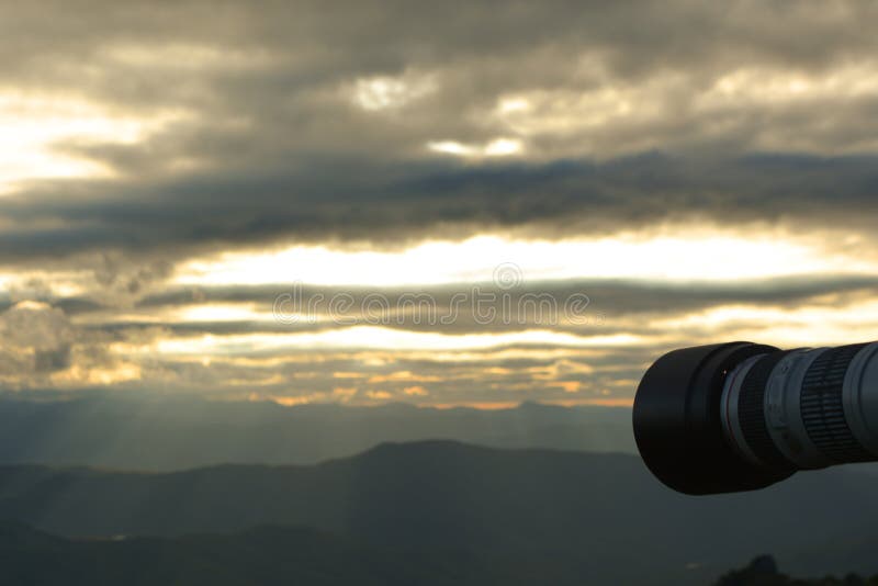 The Camera is Taking Pictures of the Mountains and the Morning Sky ...