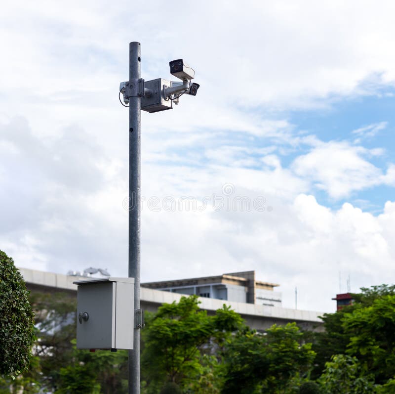 The Camera in the Temple for CCTV There Was a Control Box at the Pole ...