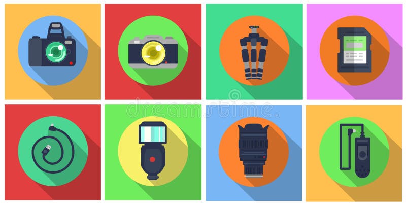 Camera and Tool Flat Design Stock Vector - Illustration of release ...