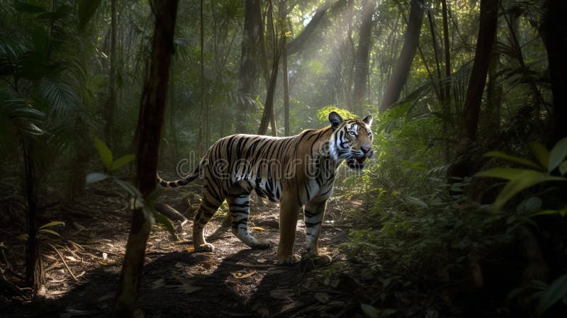 A Camera Trap Captures a Sunda Island Tiger Walking on the Forest ...