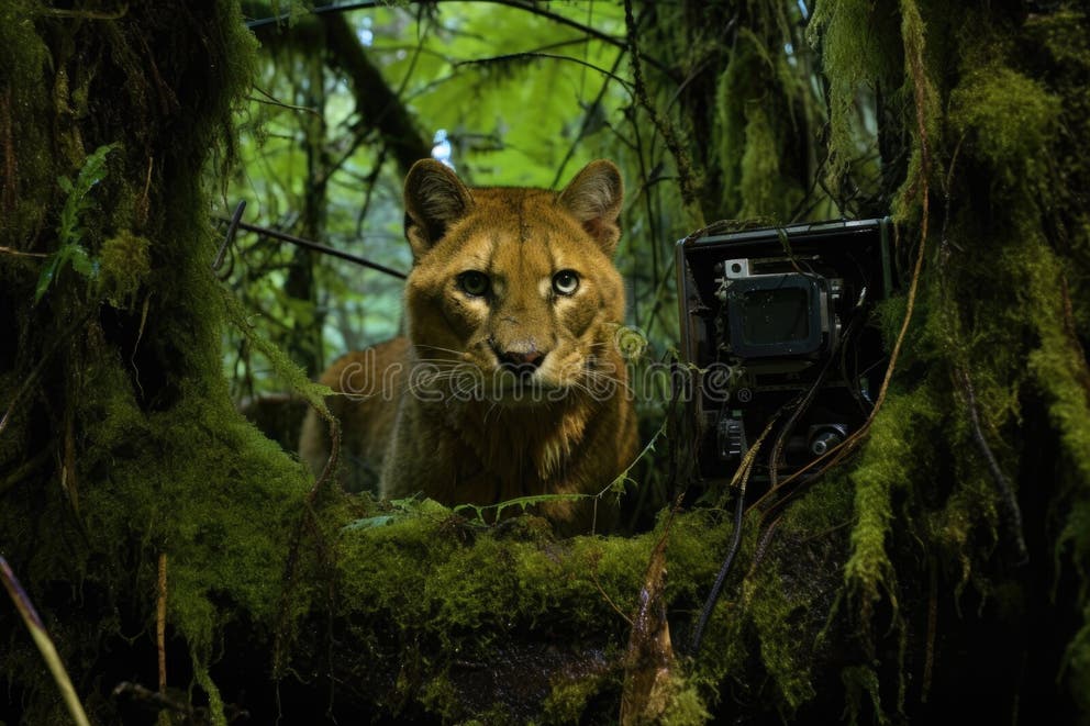 Camera Traps Capturing Wildlife in the Forest Stock Illustration ...