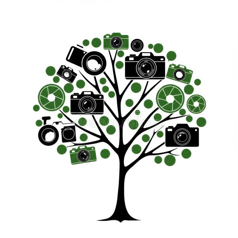 Camera Tree: Black and Green Photography Concept Stock Illustration ...
