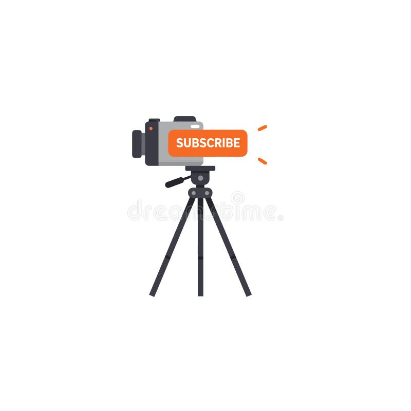 Camera on Tripod with a Bright Orange Subscribe Button, Featuring ...
