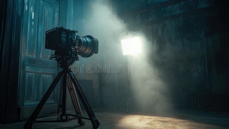 Camera on a Tripod in a Dark Room with Minimal Lighting Stock Footage ...