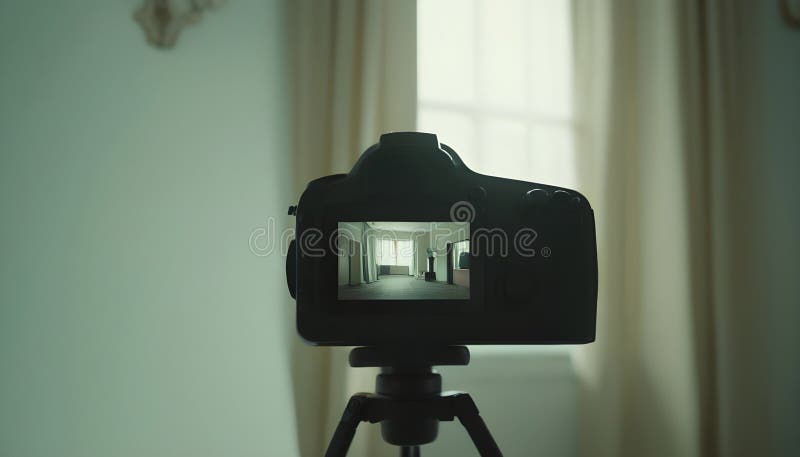 A Camera is on a Tripod in Front of a Window Stock Illustration ...