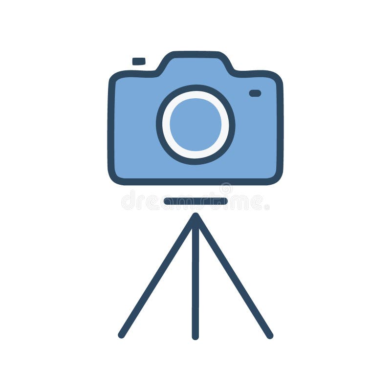 Camera Tripod Icon. Blue Camera Icon on a Tripod Stand Stock Vector ...