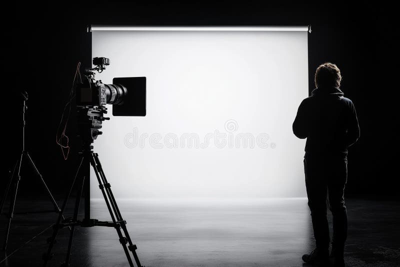 Camera on Tripod with Spotlight in Photography Studio, Featuring Person ...