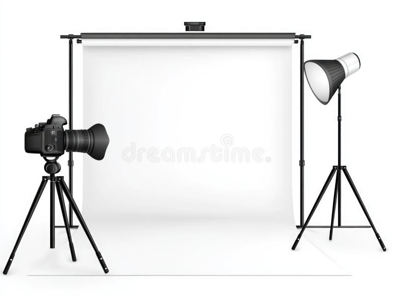 Camera and Tripod Stand with White Backdrop Stock Image - Image of ...