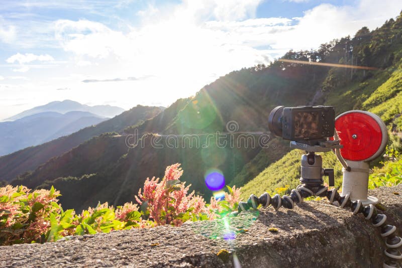 Camera with Tripod Taking Time Lapse in the Hehuanshan Mountain ...