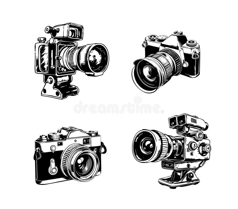 Camera Vector Black Line Illustration Stock Vector - Illustration of ...