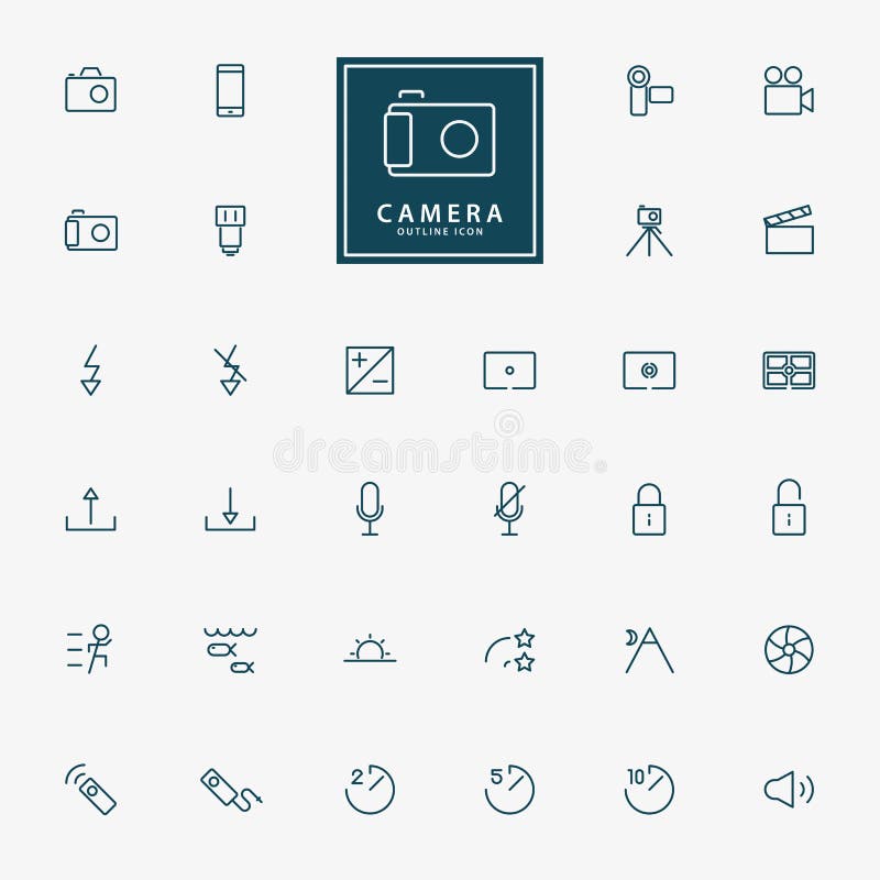 32 Camera and Video Minimal Outline Icons Stock Vector - Illustration ...