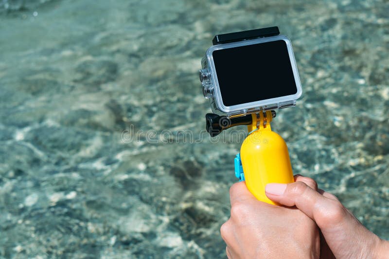 Camera Waterproof Case Hands Girl Against Background Water Pool Stock ...