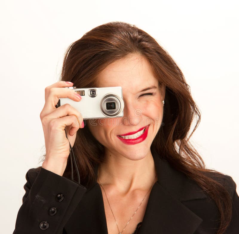 Camera Woman Brunette Point and Shoot Stock Photo - Image of brown ...