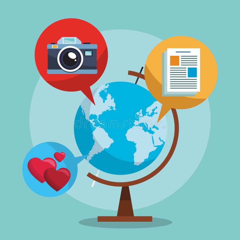 Camera and world stock vector. Illustration of sign - 126248985