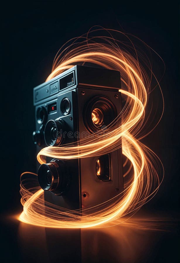 A Camera with Yellow Light Trails and a Light Source Stock Illustration ...
