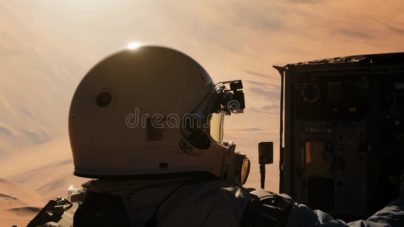 The Camera Zooms in on an Astronaut Securing a Hatch on the Mars Base ...