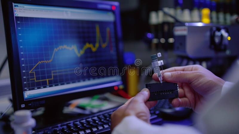 The Camera Zooms in on a Lab Technicians Hand Holding a Small Sample of ...