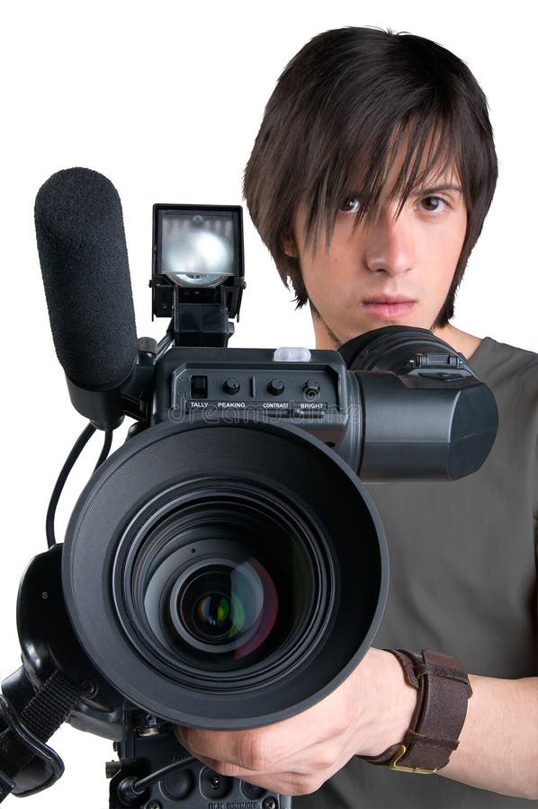 Man Taping with Video Camera Stock Photo - Image of production, male ...