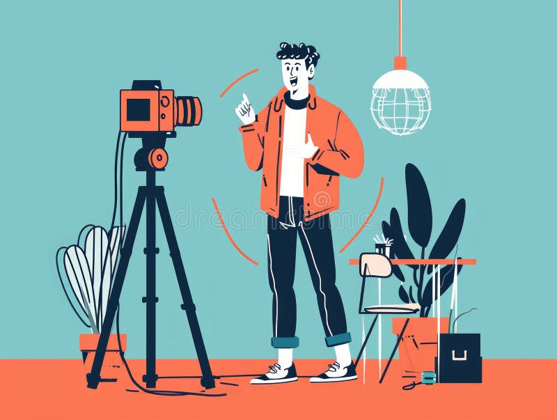 Cameraman with Camera on Tripod. Illustration in Flat Style Generative ...